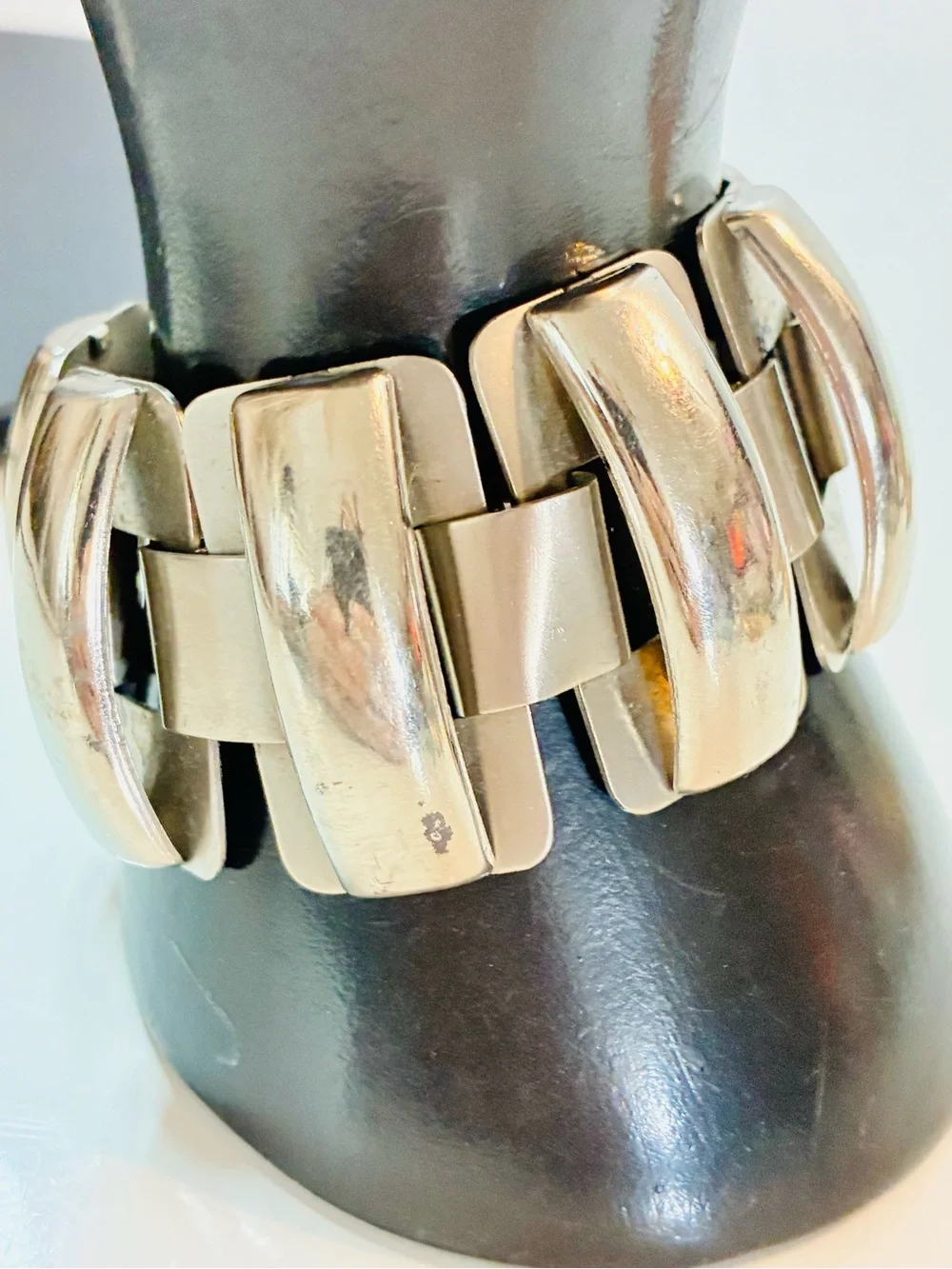Source Unknown | Jewelry | Silvertone Wide Hlink Bracelet Domed ...